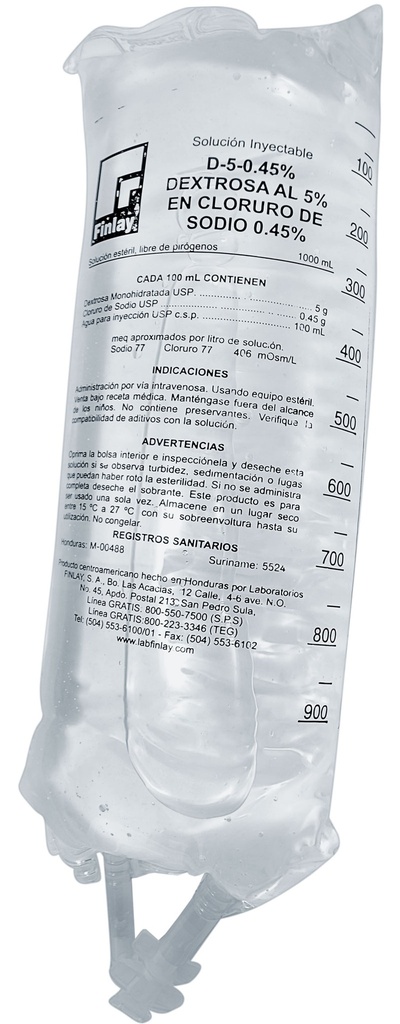 FINLAY DEXTROSA 5% + SOLUCIÓN SALINA 0.45% 500ml SUERO X BOLSA ...