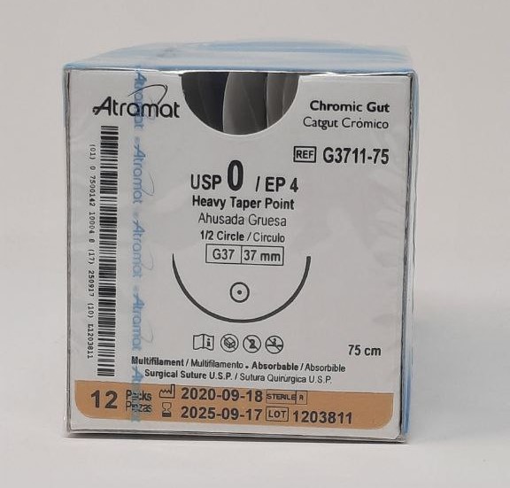 ATRAMAT CATGUT CROMICO 0/EP4 75CM AHUSADA GRUESA 1/2CIRCULO/37MM REF ...