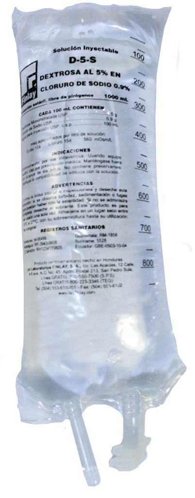 FINLAY DEXTROSA 5% + SOLUCION SALINA 0.9% 500ML X BOLSA | Website Prime
